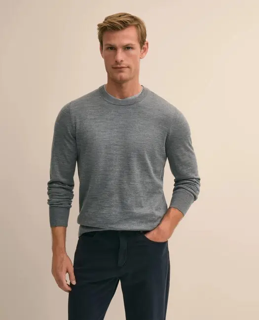 Brooks Brothers Ultimate Merino Wool Crewneck Sweater - Grey
