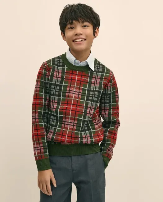 Brooks Brothers Cotton Jacquard Tartan Sweater - Green