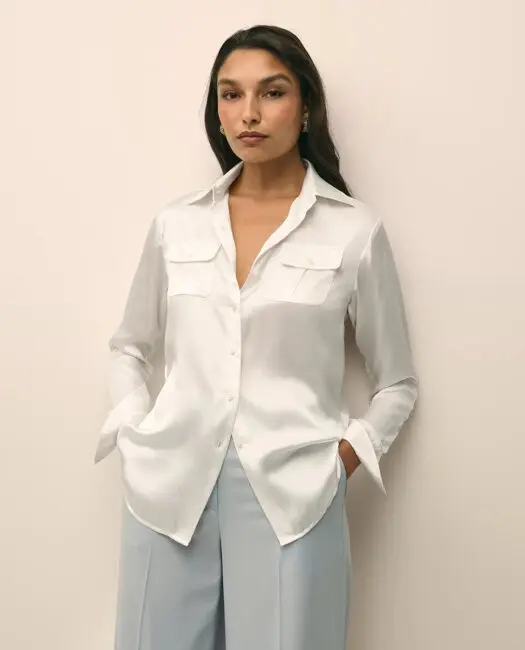 Brooks Brothers S Relaxed Utility Blouse In Washable Silk - Marshmallow