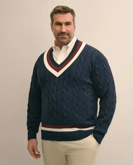 Brooks Brothers Big & Tall Supima Cotton Cable Tennis Sweater - Navy