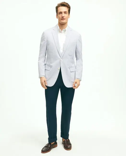 Brooks Brothers Classic Fit Stretch Cotton Seersucker Sport Coat - Blue
