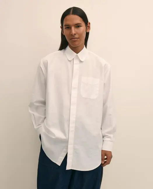 Brooks Brothers S X Engineered Garts Cotton Oxford Round Pinhole Collar Overd Dress Shirt | | Small - White
