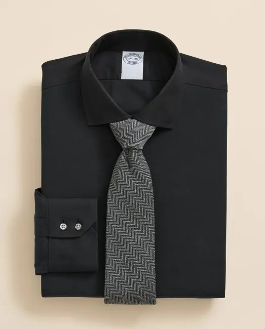 Brooks Brothers Stretch Supima Cotton Non-iron English Spread Collar, Herringbone Dress Shirt | | 16 33 - Black