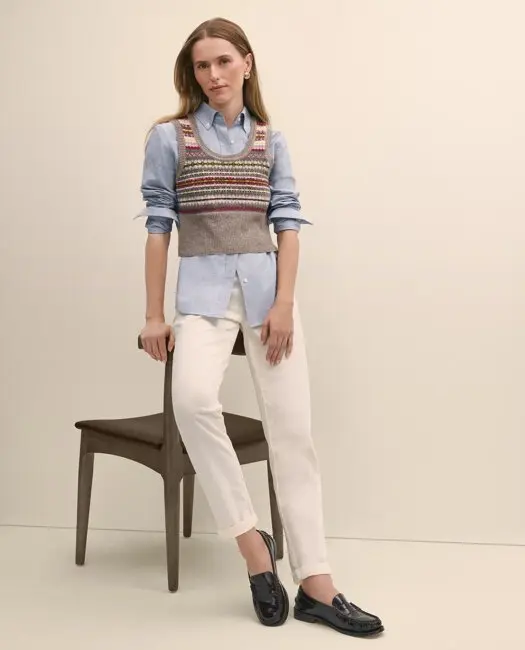 Brooks Brothers Lambswool Fair Isle Sweater Vest - Grey