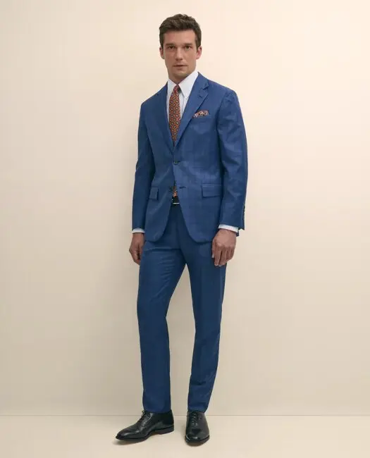 Brooks Brothers S American-made Slim Fit Multi Checked 1818 Suit - Navy