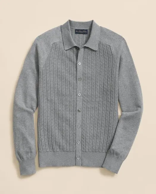 Brooks Brothers Cotton Mini-cable Polo Cardigan - Grey
