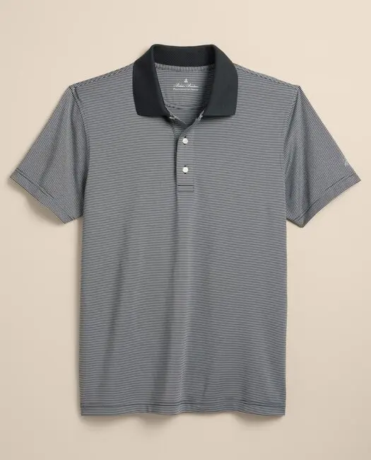 Brooks Brothers Performance Series Micro Stripe Jersey Polo Shirt - Silver/black
