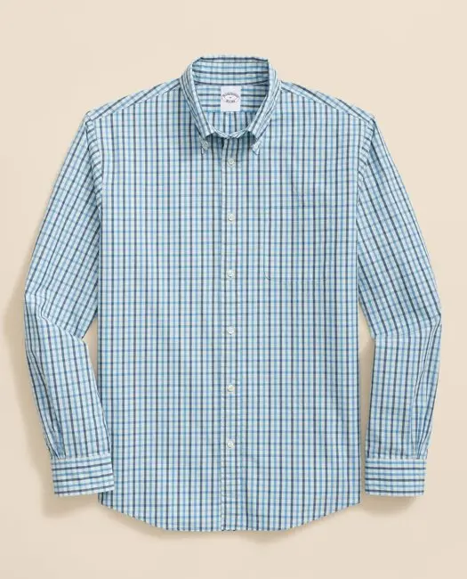 Brooks Brothers Friday Shirt, Poplin Windowpane - Turquoise