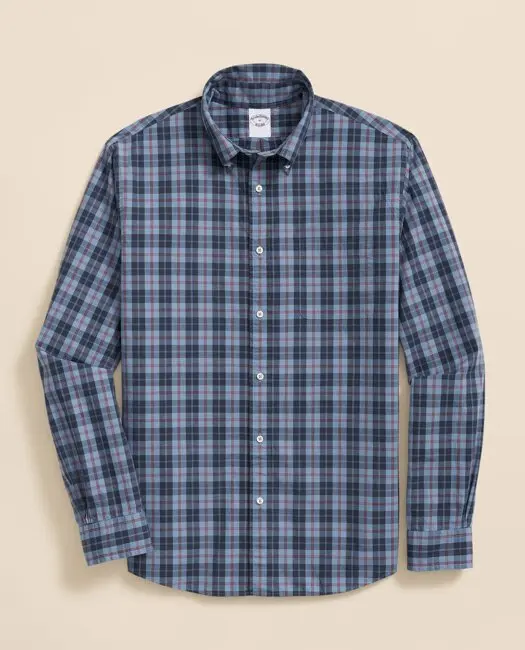Brooks Brothers Friday Shirt, Poplin Plaid - Light Blue