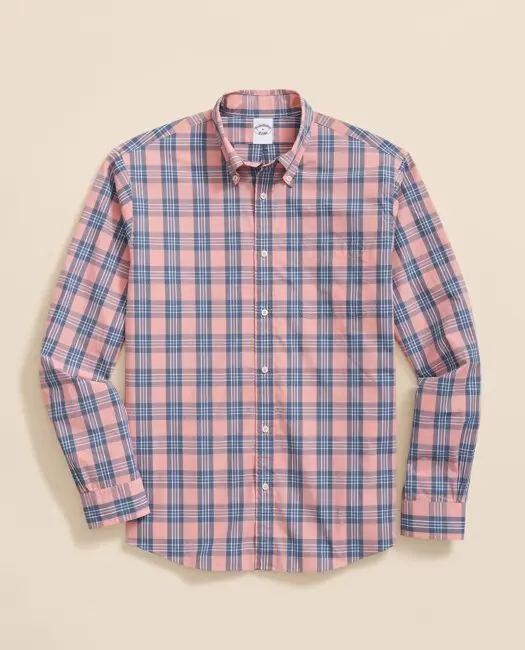 Brooks Brothers Friday Shirt, Poplin Plaid - Light Red