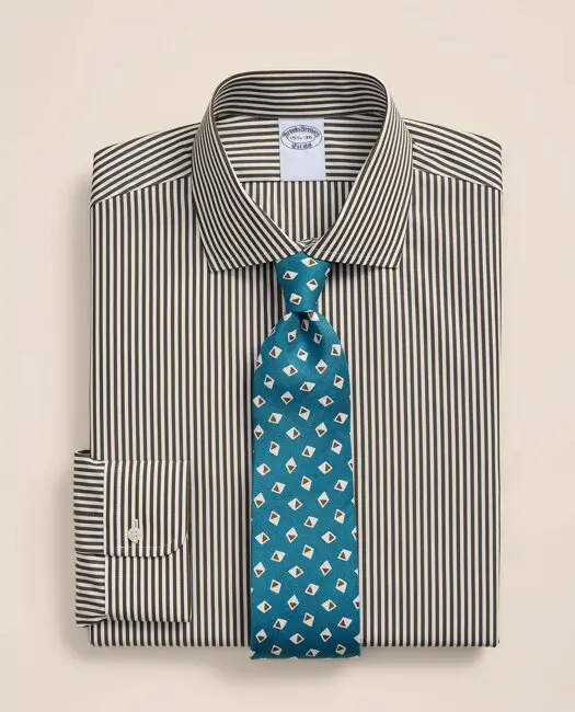 Brooks Brothers Pure Supima Cotton Regular-finish English Spread Collar, Check Dress Shirt - Olive