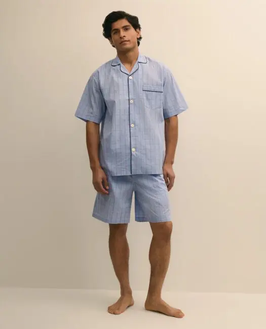 Brooks Brothers S Cotton Broadcloth Plaid Short Pajamas - Blue