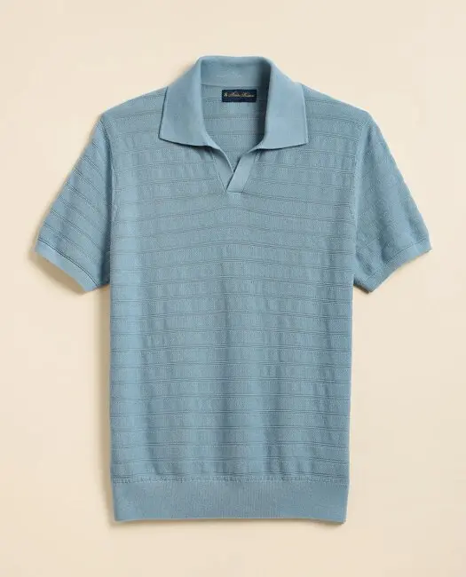 Brooks Brothers Supima Cotton Engineered-stripe Johnny Collar Sweater - Blue