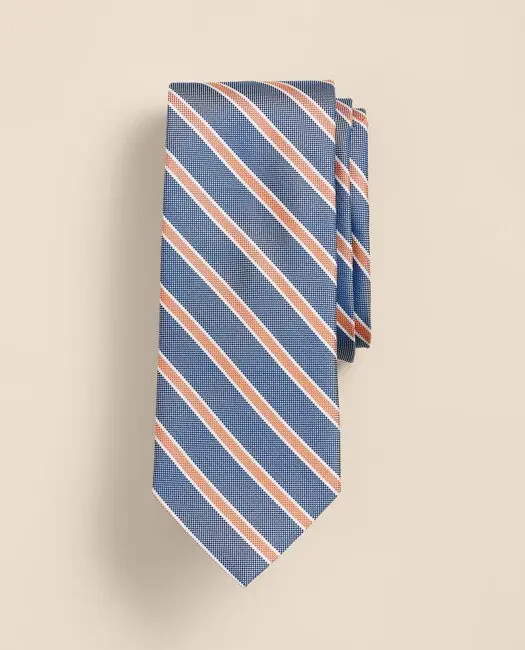 Brooks Brothers Silk Oxford-weave Outline Stripe Tie - Blue
