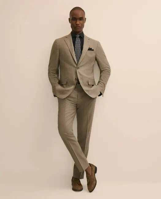 Brooks Brothers S Explorer Collection Slim Fit Wool Stripe Suit Pants - Beige