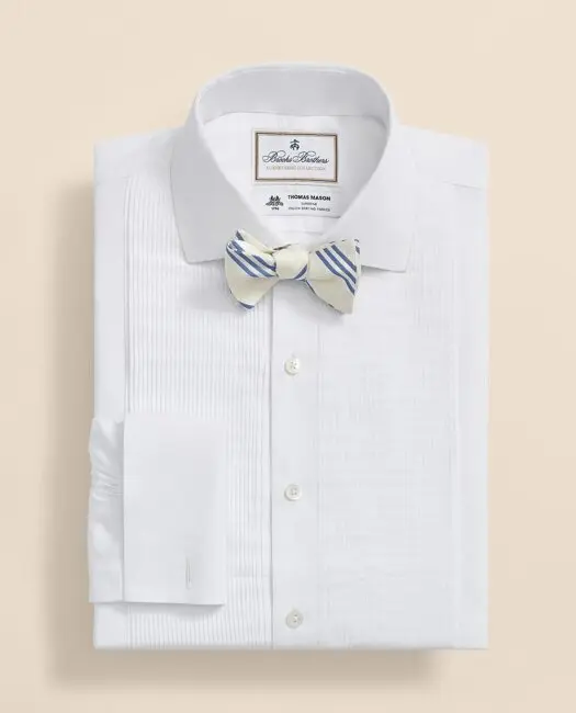 Brooks Brothers X Thomas Mason Cotton English Collar, Swiss Pleat Front Tuxedo Shirt - White