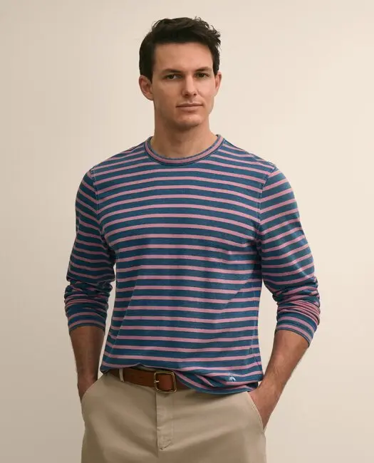 Brooks Brothers S Cotton Indigo-dyed Heavyweight Mariner Stripe Long-sleeve T-shirt - Blue/pink
