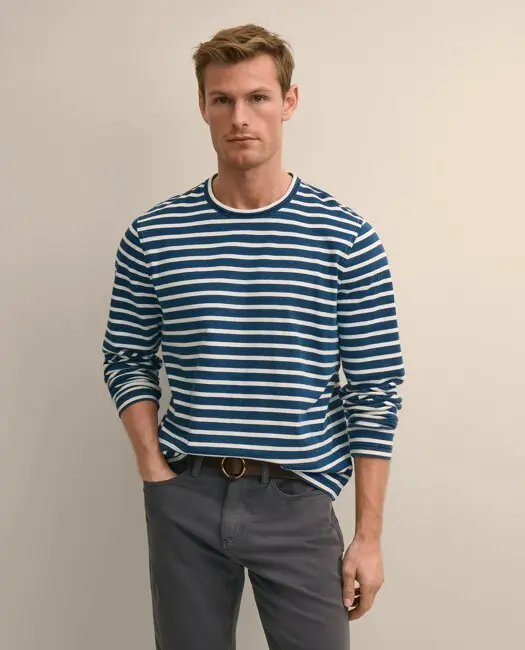 Brooks Brothers S Cotton Indigo-dyed Heavyweight Mariner Stripe Long-sleeve T-shirt - Blue/white