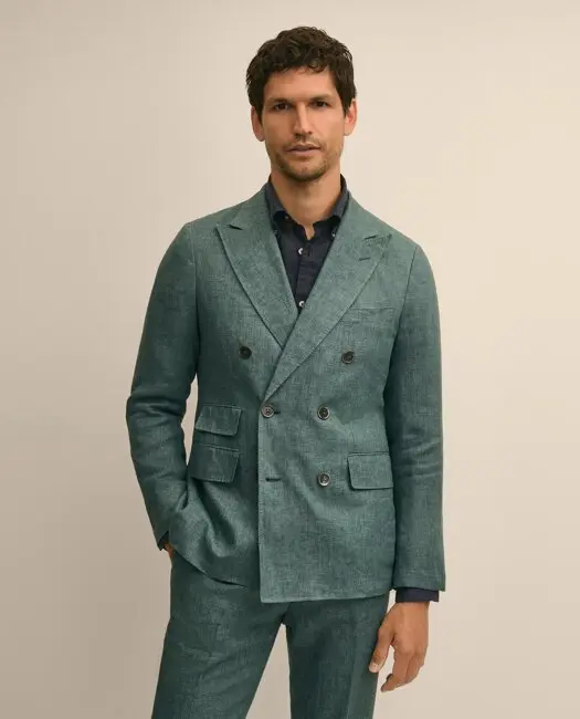 Brooks Brothers Slim Fit Linen Double-breasted Suit Jacket - Teal