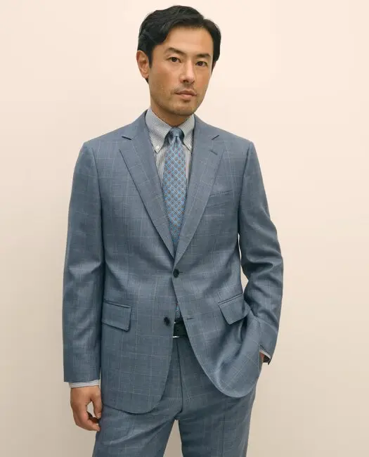 Brooks Brothers Slim Fit Wool Overcheck 1818 Suit - Blue
