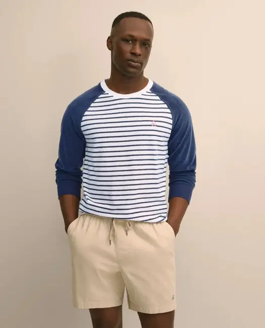 Brooks Brothers Cotton Blend Terry Cloth Stripe Sweatshirt - Blue