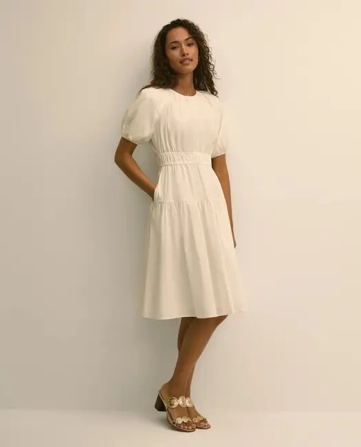 Brooks Brothers S Cotton Voile Smocked-waist Dress - White