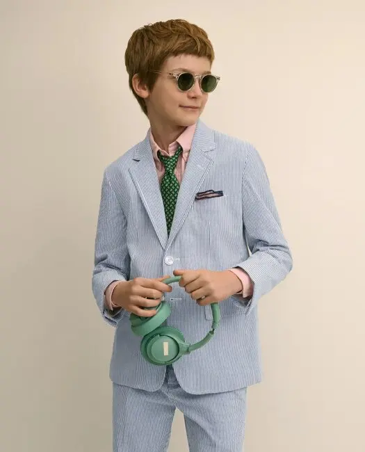 Brooks Brothers Prep Stretch Cotton Seersucker Suit Jacket - Blue