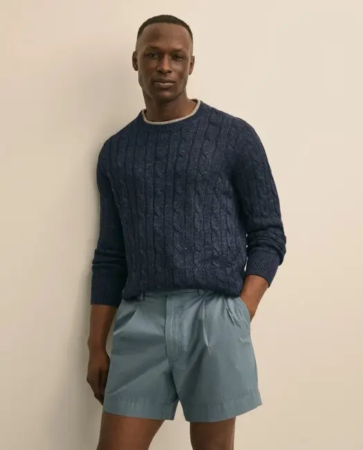 Brooks Brothers Linen Cable Knit Sweater - Blue