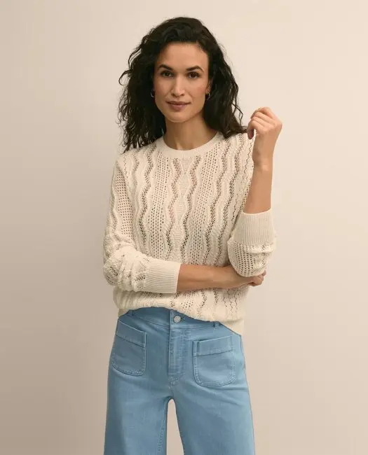 Brooks Brothers Cotton Cable-knit Cropped Sweater - White