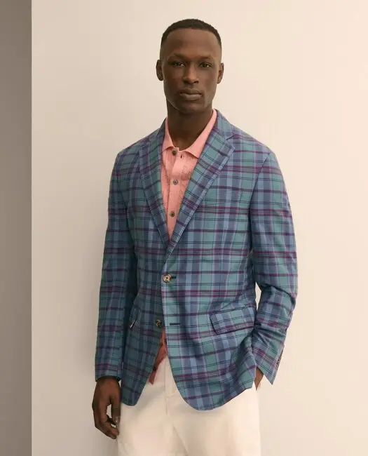 Brooks Brothers Classic Fit Cotton Madras Sport Coat - Dark Blue