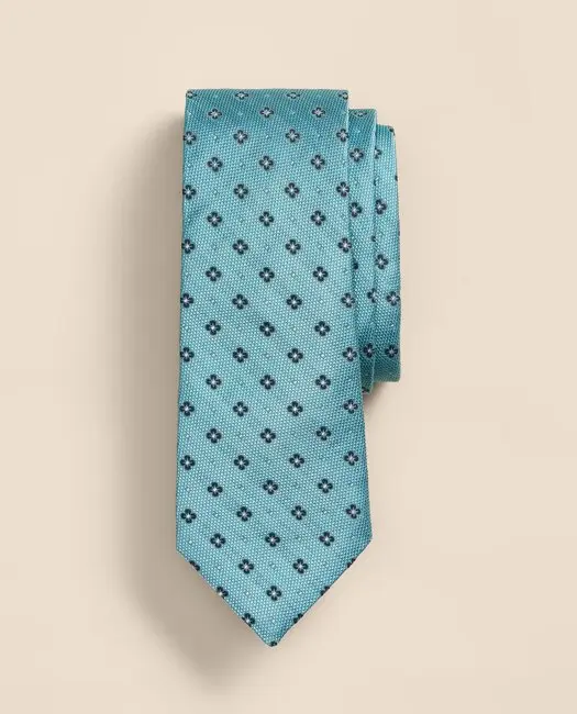 Brooks Brothers Silk Flower Dot Foulard Tie - Aqua