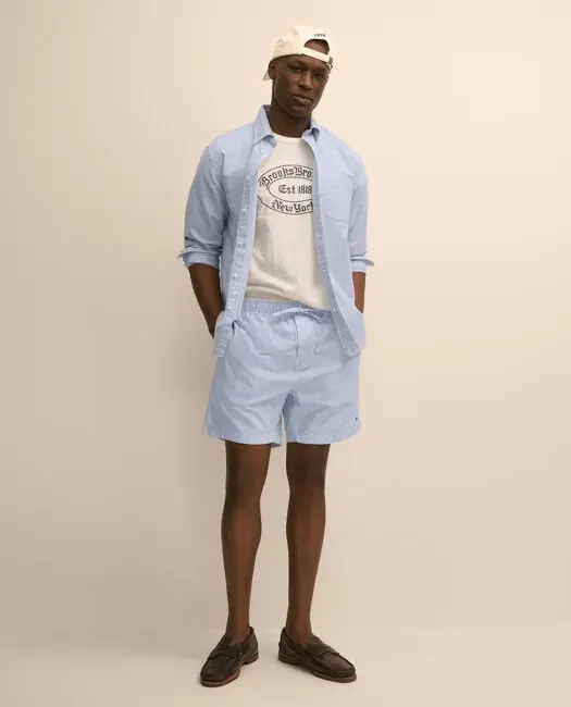 Brooks Brothers Cotton Oxford Stripe Lounge Shorts - Blue