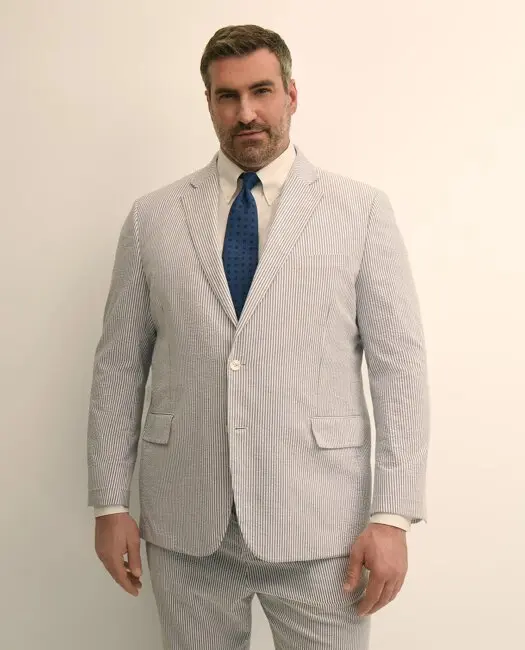 Brooks Brothers Big & Tall Cotton Seersucker Sport Coat - Blue