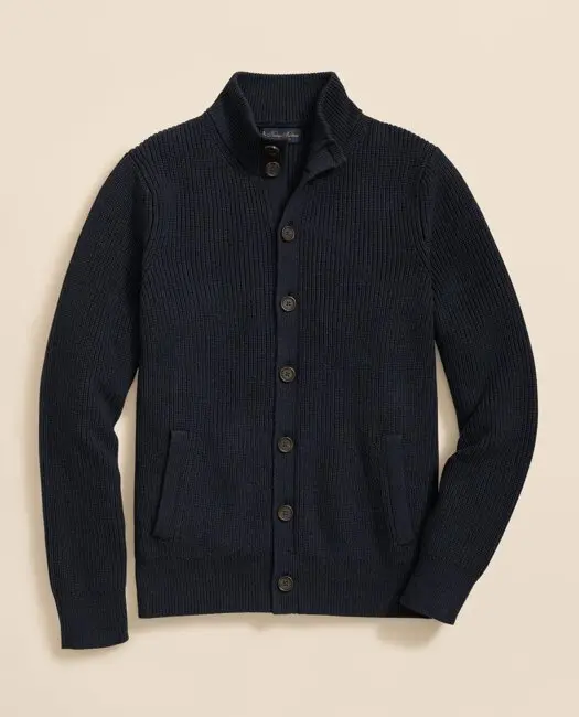 Brooks Brothers Supima Cotton Ribbed Mock Neck Cardigan - Navy