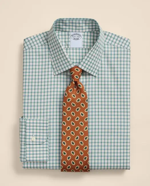 Brooks Brothers S Supima Cotton Non-iron Pinpoint Oxford Ainsley Collar, Windowpane Dress Shirt - Teal