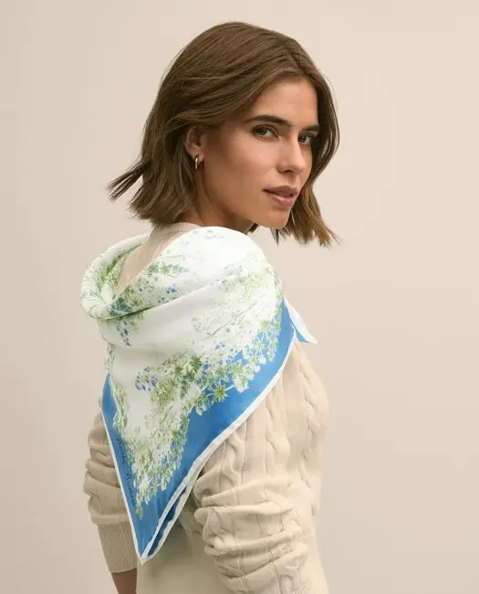 Brooks Brothers S Silk Floral Square Scarf - Blue