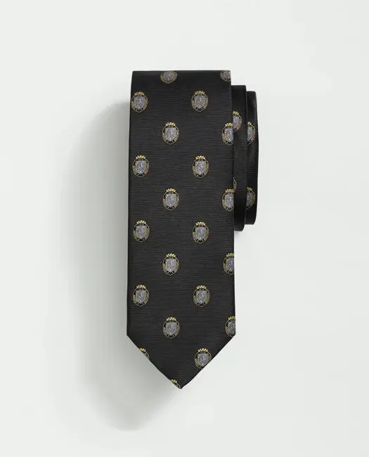 Brooks Brothers Silk Bb Crest Embroidered Neck Tie - Black