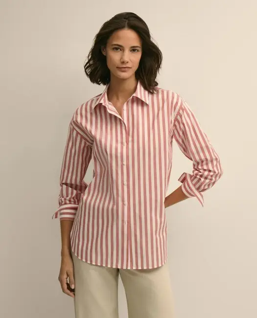Brooks Brothers Overd Cotton Pinstripe Shirt - Red