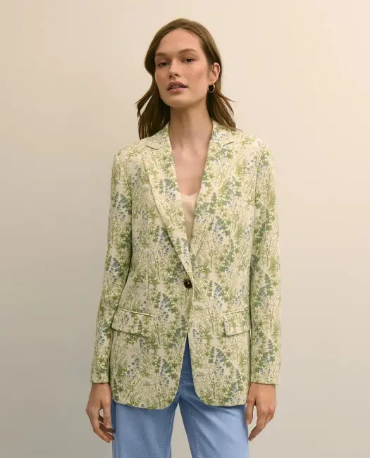 Brooks Brothers S Crepe Botanical Print Jacket - White