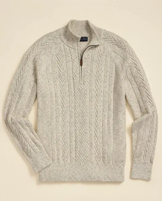 Brooks Brothers Cotton Quarter-zip Mouline Fisherman Military Sweater - Light Stone