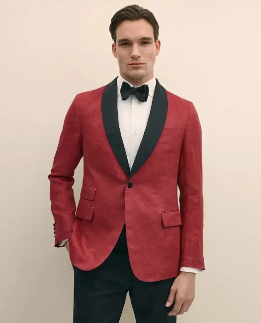 Brooks Brothers S Classic Fit Linen Herringbone Dinner Jacket - Red