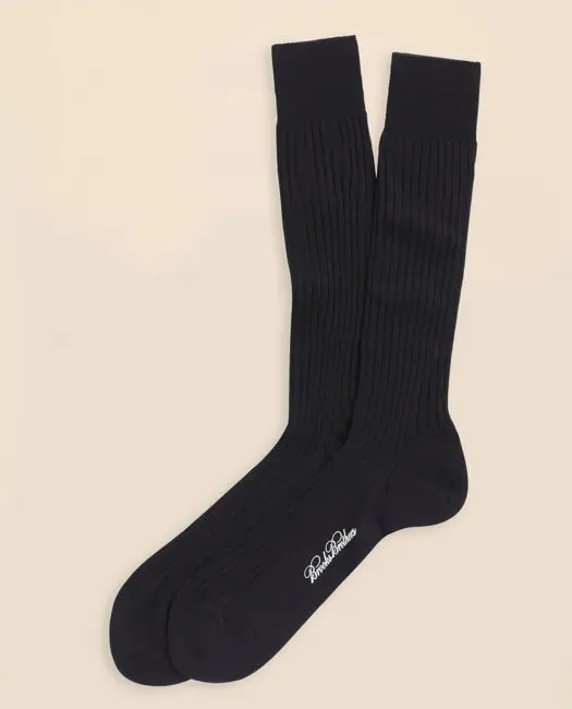 Brooks Brothers Merino Wool Ribbed Crew Socks - Navy