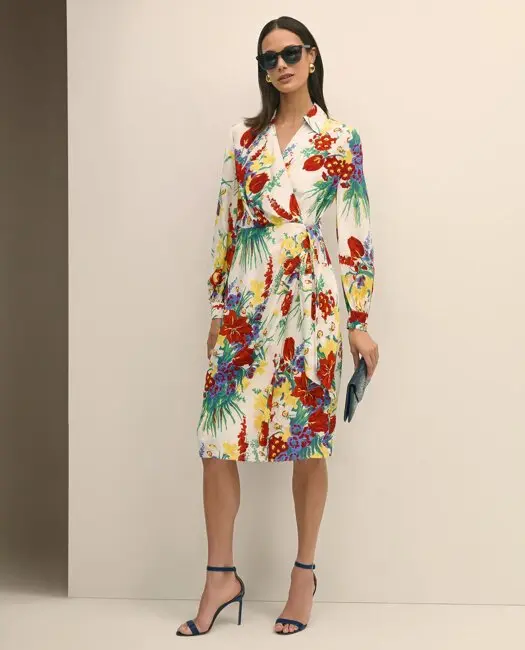 Brooks Brothers S Floral Wrap Dress In Crepe - Red