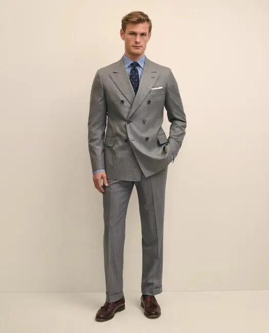 Brooks Brothers S Classic Fit Double-breasted Wool Pinstripe 1818 Suit - Grey
