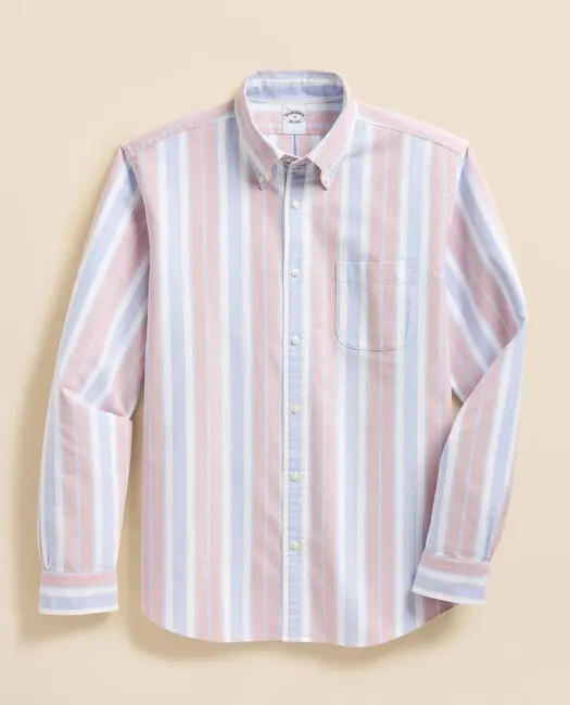 Brooks Brothers Friday Shirt, Oxford Bold Stripe | | Large - Red