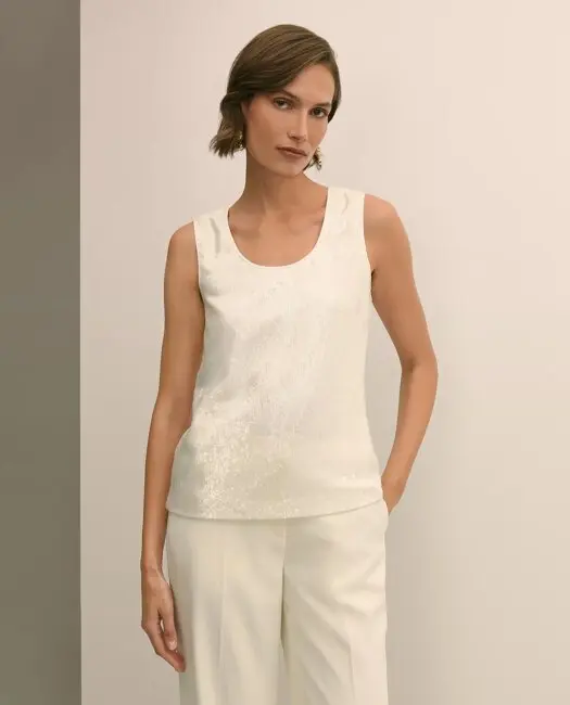 Brooks Brothers S Sequin Scoop Neck Sleeveless Top | | Medium - Marshmallow