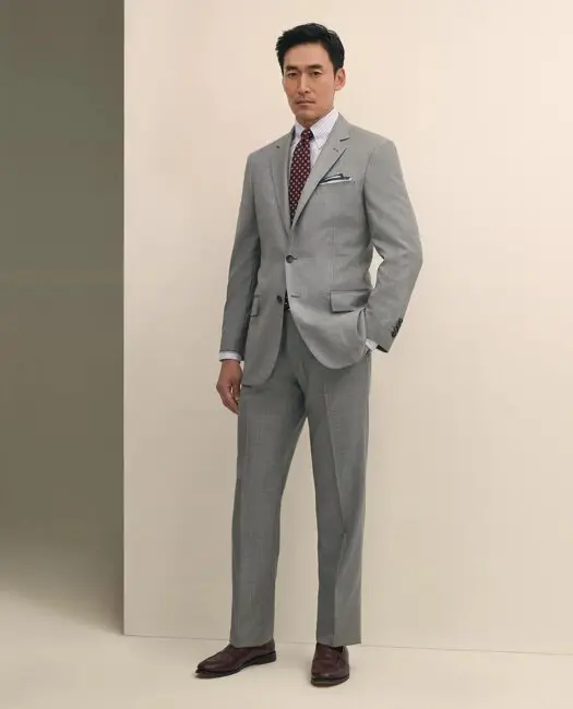 Brooks Brothers S Traditional Fit Wool Sharkskin 1818 Suit - Light Grey