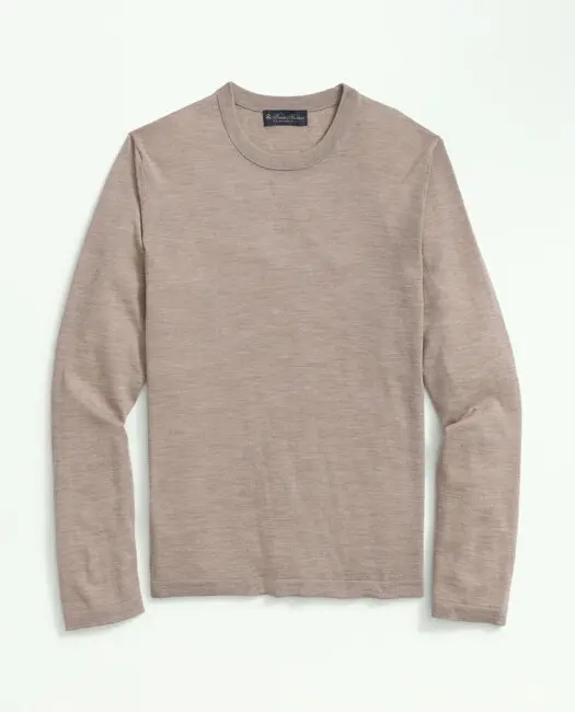 Brooks Brothers Lightweight Luxe All-season Sweater, Crewneck - Khaki