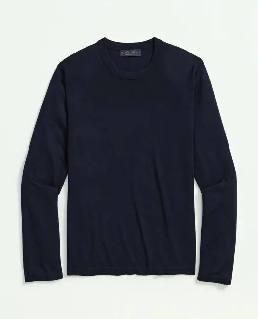 Brooks Brothers Lightweight Luxe All-season Sweater, Crewneck - Navy