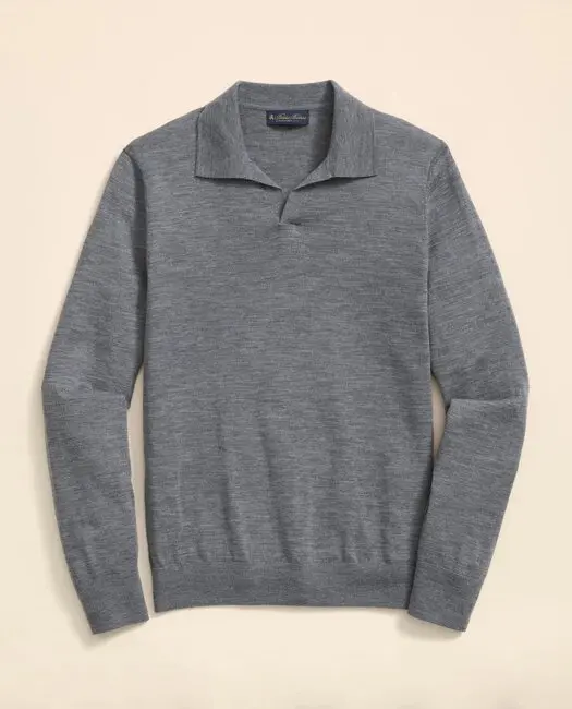 Brooks Brothers Lightweight Luxe All-season Sweater, Johnny Collar | | Medium - Dark Grey